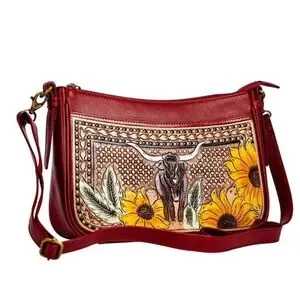 Myra Bag | Bags | Myra Bag Red And Tan Crossbody With Hand Tooled Steer ...